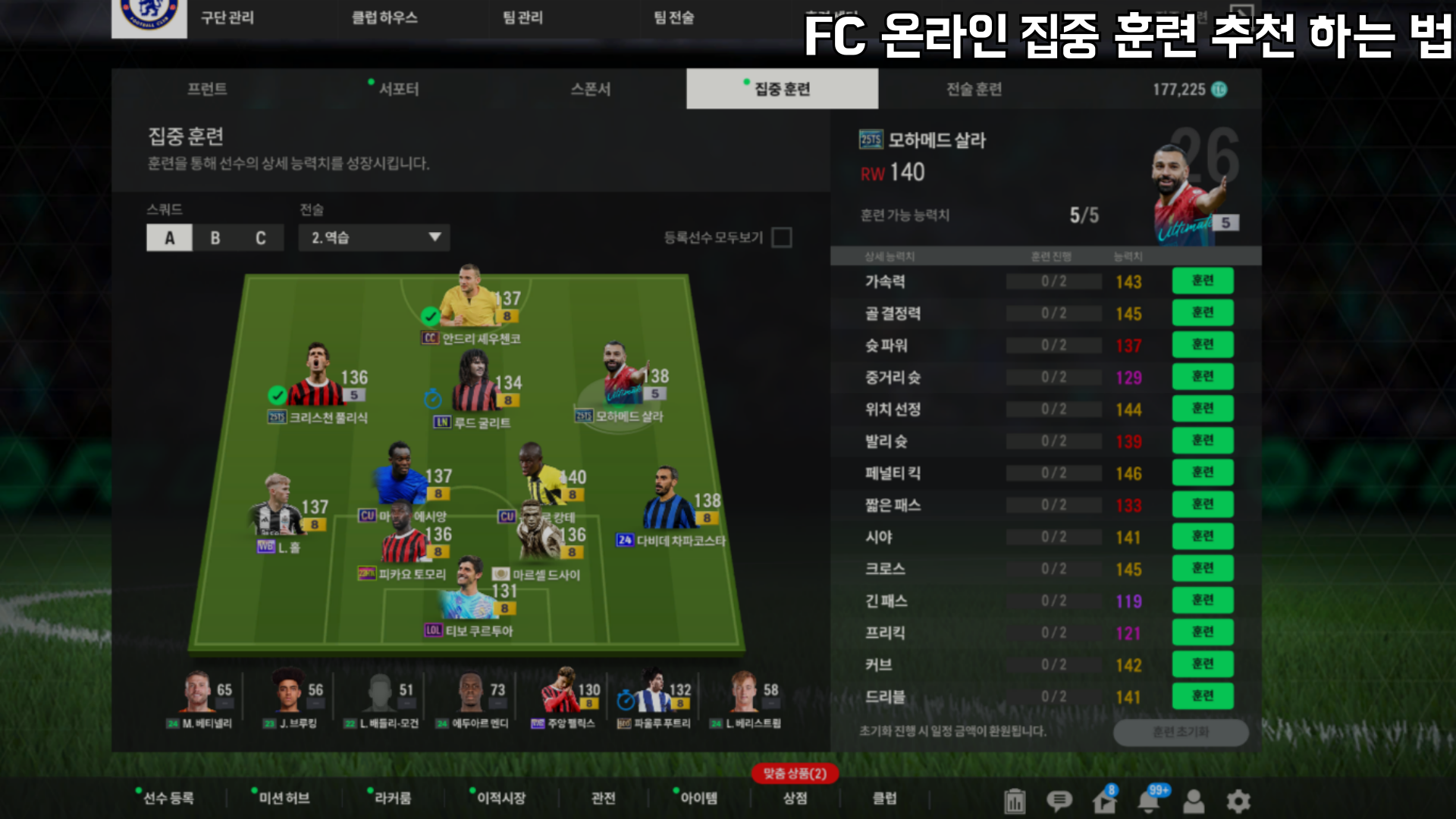 FC온라인 집중훈련 하는법 스탯 추천 아쉬운 부분이 있다면 강추 | Peak