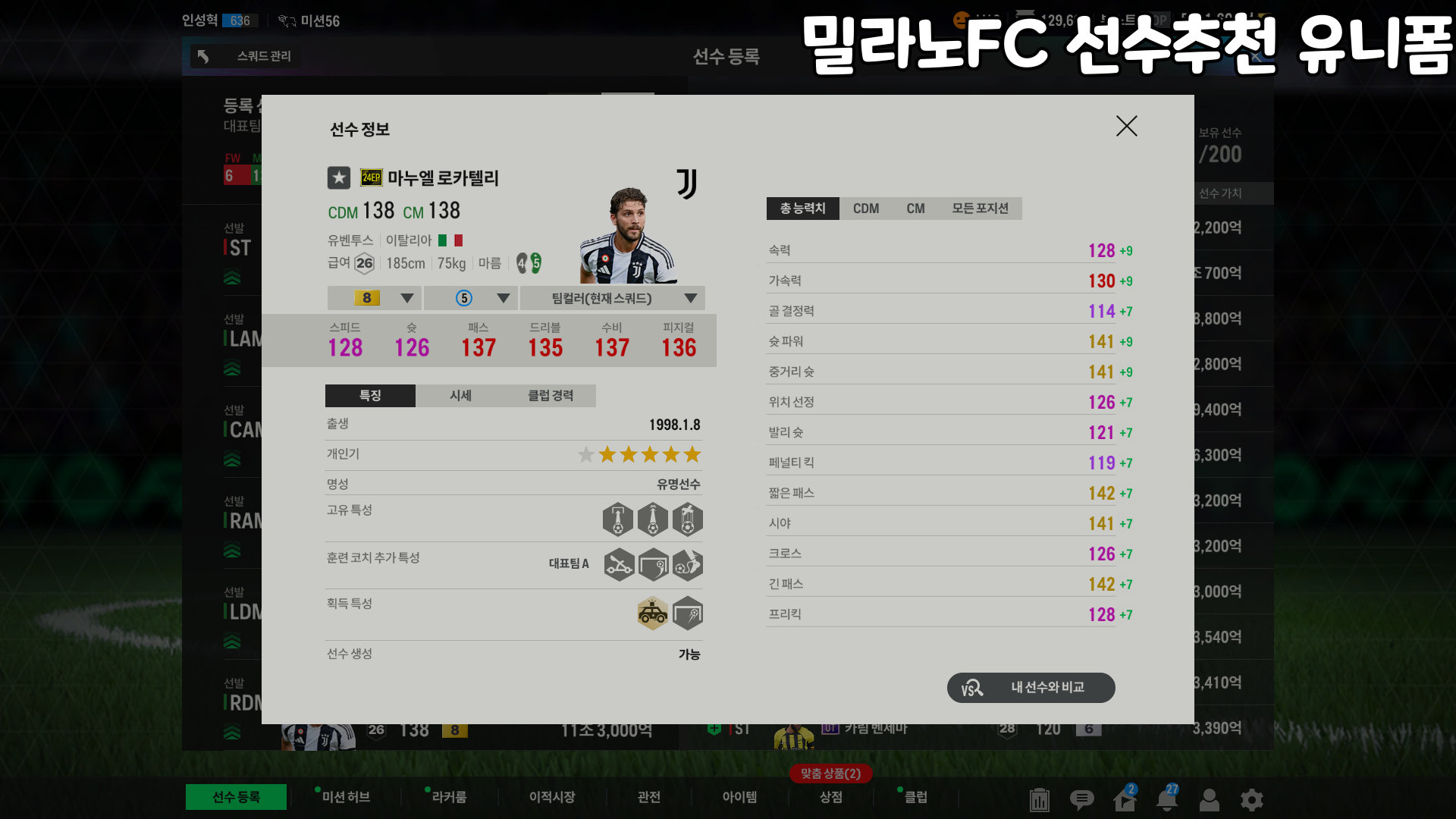 FC온라인 밀라노FC 스쿼드 선수 추천 및 유니폼 꿀팁 | Peak